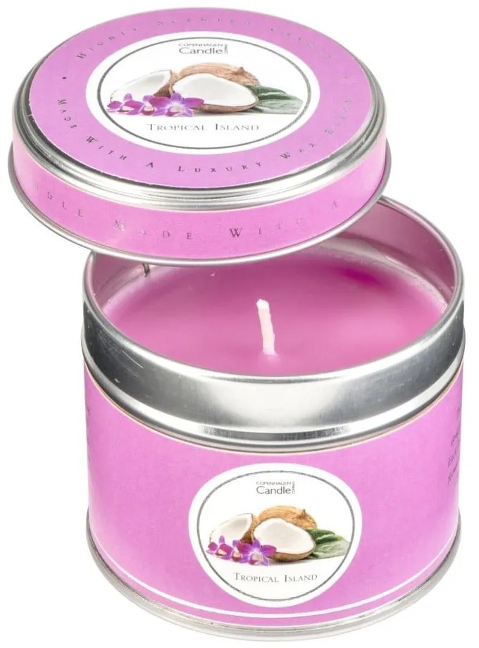 Aroma svíčka v plechovce s vůní tropického ovoce Copenhagen Candles, doba hoření 32 hodin