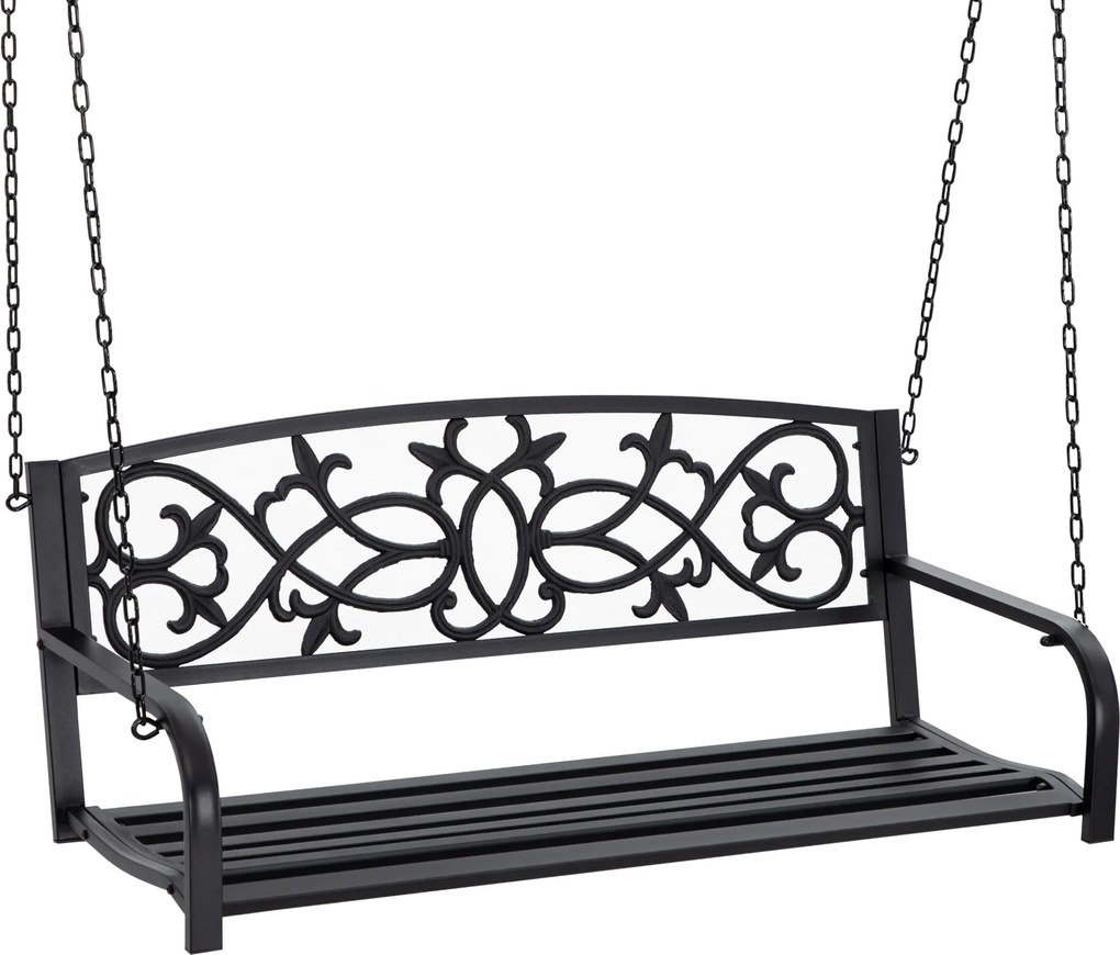 Outsunny 2-místná závěsná ocelová houpačka s opěrkami Rám max. zatížení 240 kg pro zahradu, terasu a balkon 127x59,5x52 cm Černá | Aosom