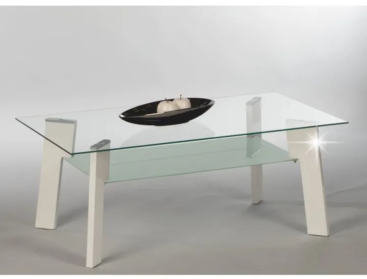 Konferenční stolek z materiálu MDF v bílé barvě ve vysokém lesku se sklem TK309