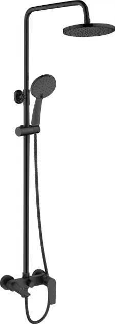 Invena Dokos, páková vanová/sprchová baterie s hlavovou dešťovou sprchou 20cm, černá matná, INV-AU-19-B04-V
