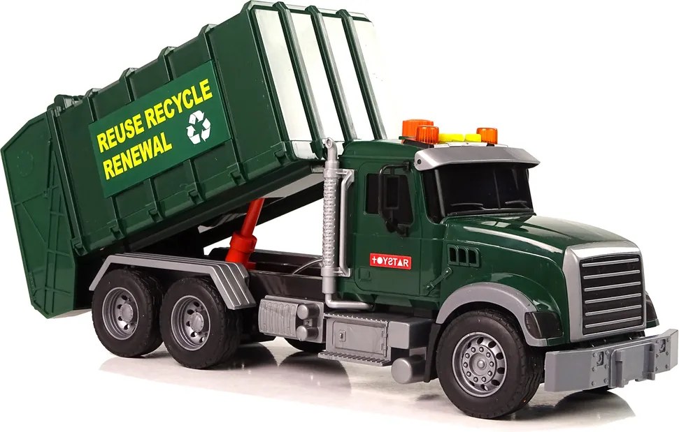 LEAN Toys Auto, popelářské auto, koše, tmavě zelená, zvuky, světla