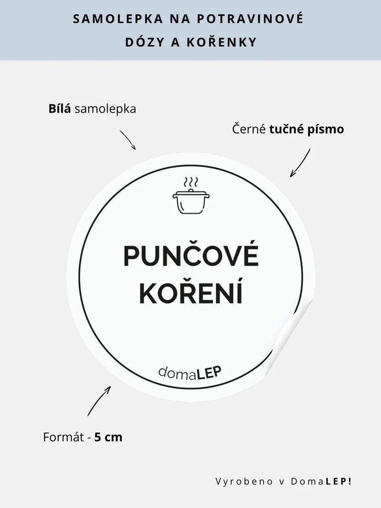 Samolepka na kořenky PUNČOVÉ KOŘENÍ bílá 5 cm tučné písmo