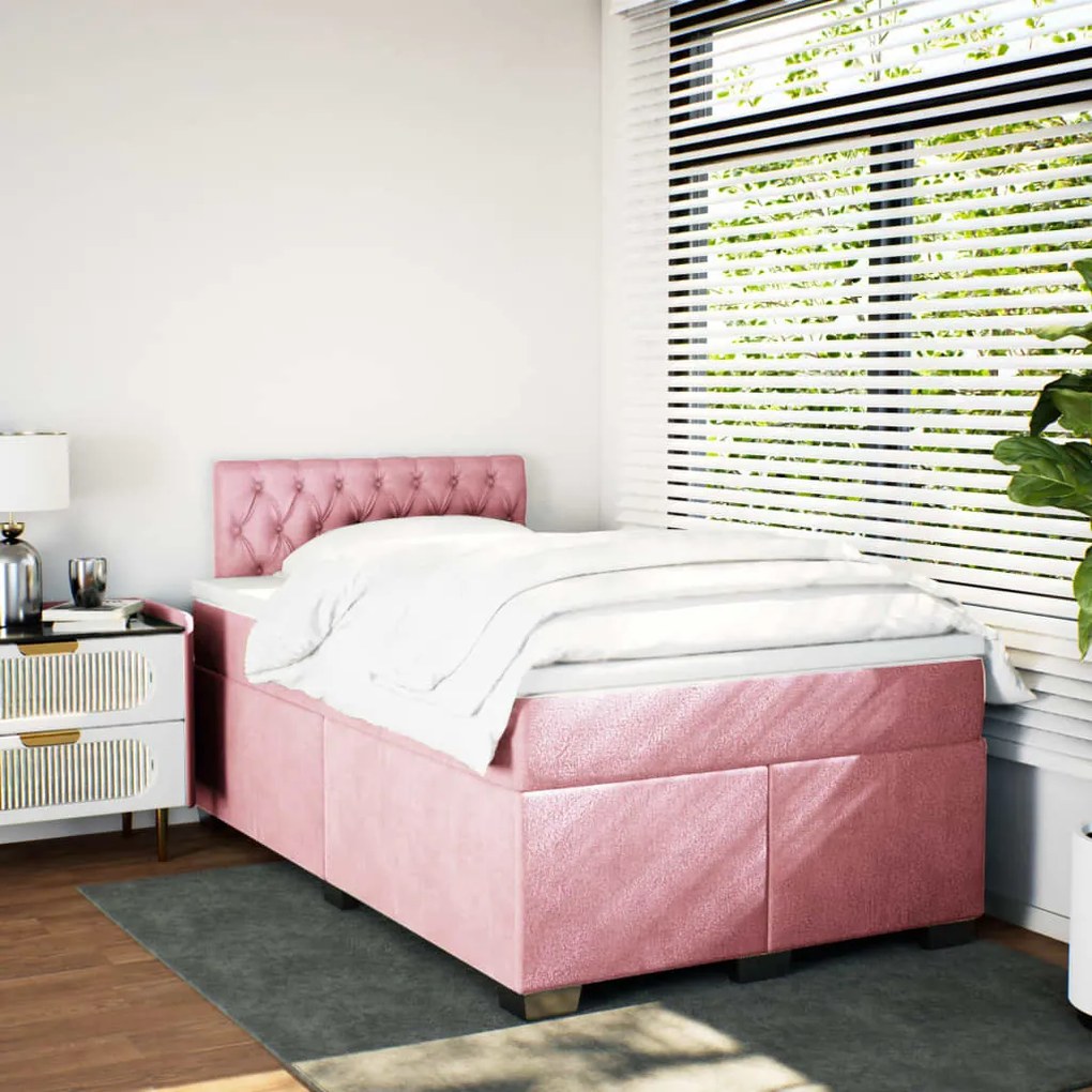 Box spring postel s matrací růžová 120 x 200 cm samet 3288593