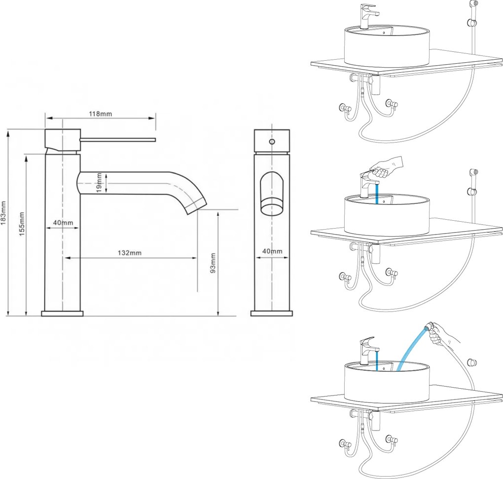 Sapho RHAPSODY stojánková umyvadlová baterie s bidetovou sprchou zlato mat 1209-09GB