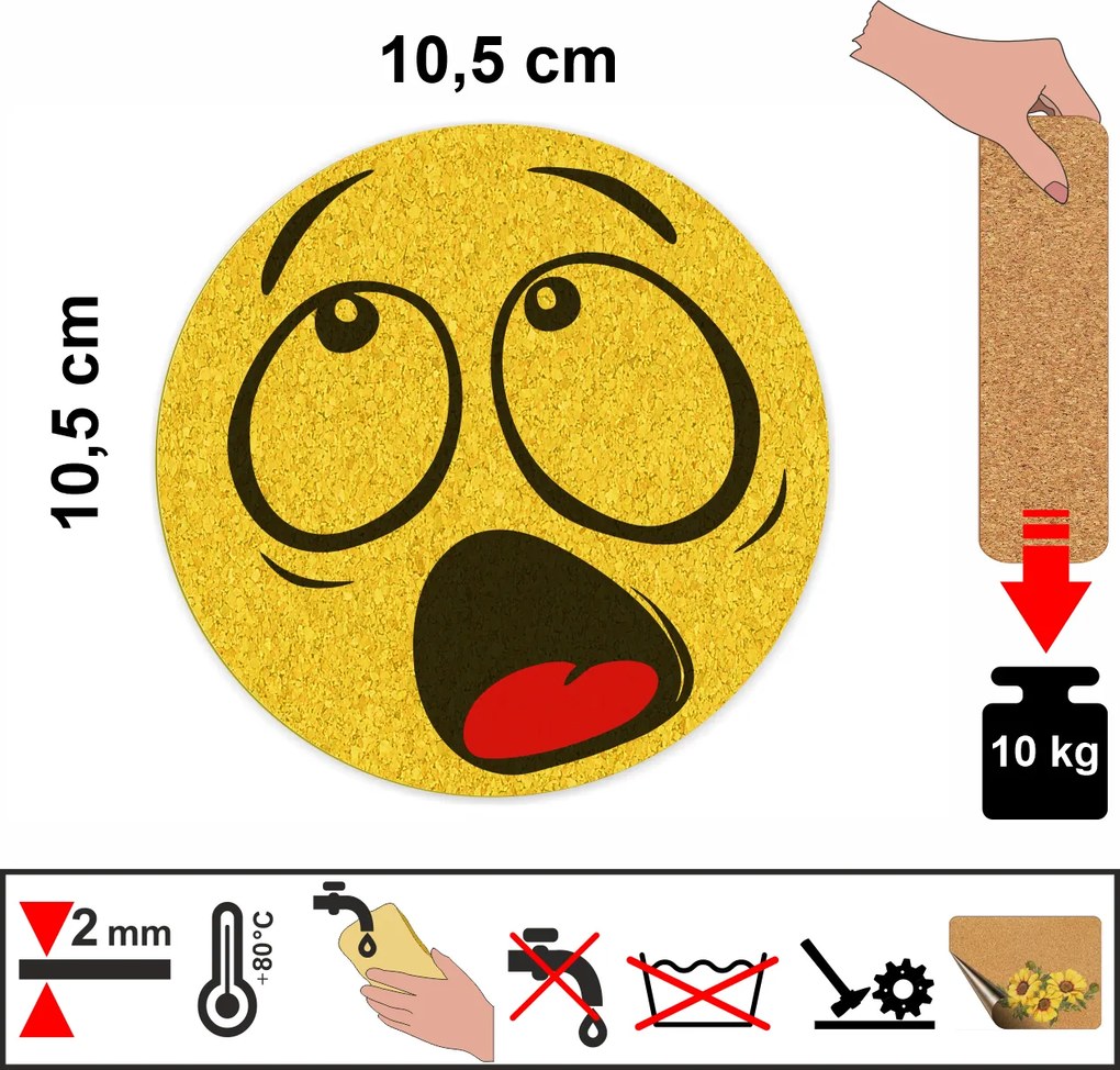 PokojovaDekorace.cz, Korkové podtácky s potiskem – 558, Smajlík, průměr 10,5cm, 1 ks