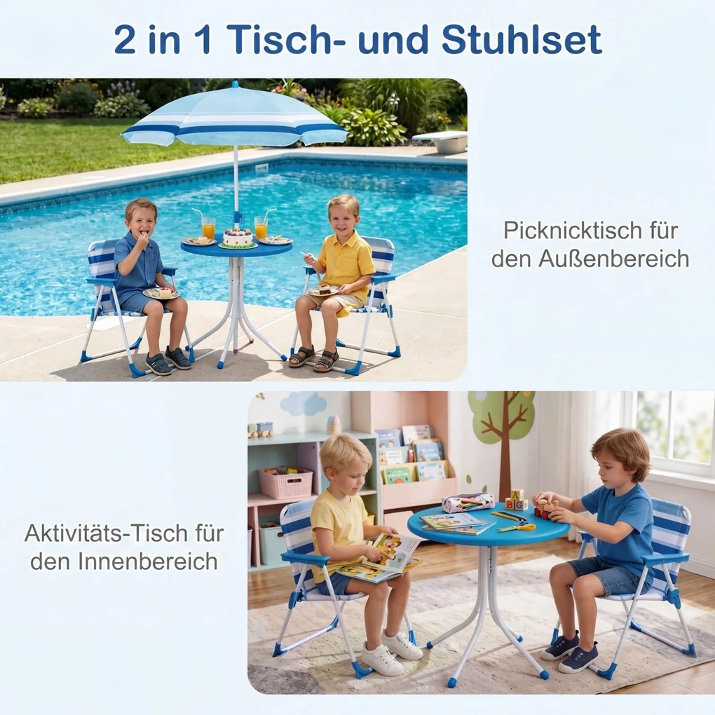 Costway Dětská sedací skupina s výškově nastavitelným slunečníkem 4 PCS. Dětská