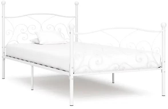 Rám postele s laťkovým roštem bílý kov 90x200 cm