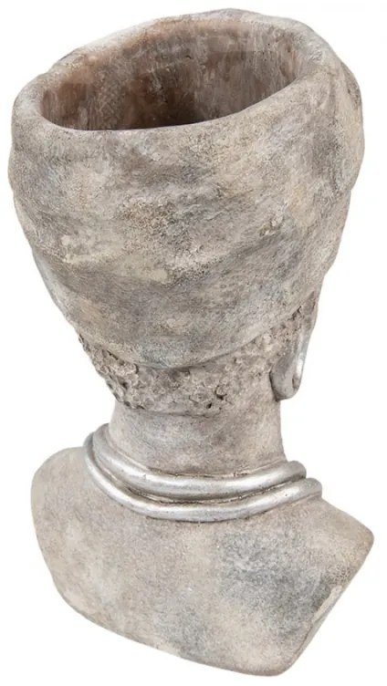 Šedý cementový květináč hlava ženy – 17x16x27 cm