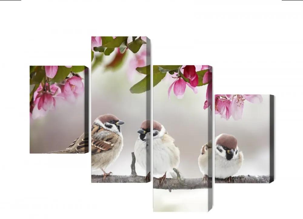Vícedílný obraz Vrabci Mezi Květinami Nedostatek Nedostatek Plátno Canvas 240x150