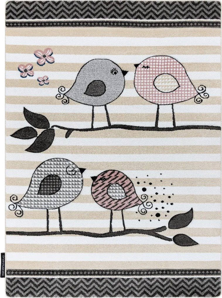 Detský kusový koberec Petit Birds cream, 120x170, šedá, detská izba, Dywany Łuszczów