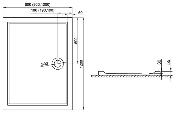 Polimat Obdélníková akrylátová sprchová vanička Goliat 2 90x80 (100x80, 100x90, 110x80, 110x90, 120x80, 120x90, 120x100) Barva: Bílá, Rozměry (cm): 120x80