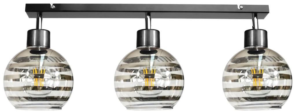 BERGE Stropní svítidlo s LED paprskem 3xE27 GLASS BALL stripes black