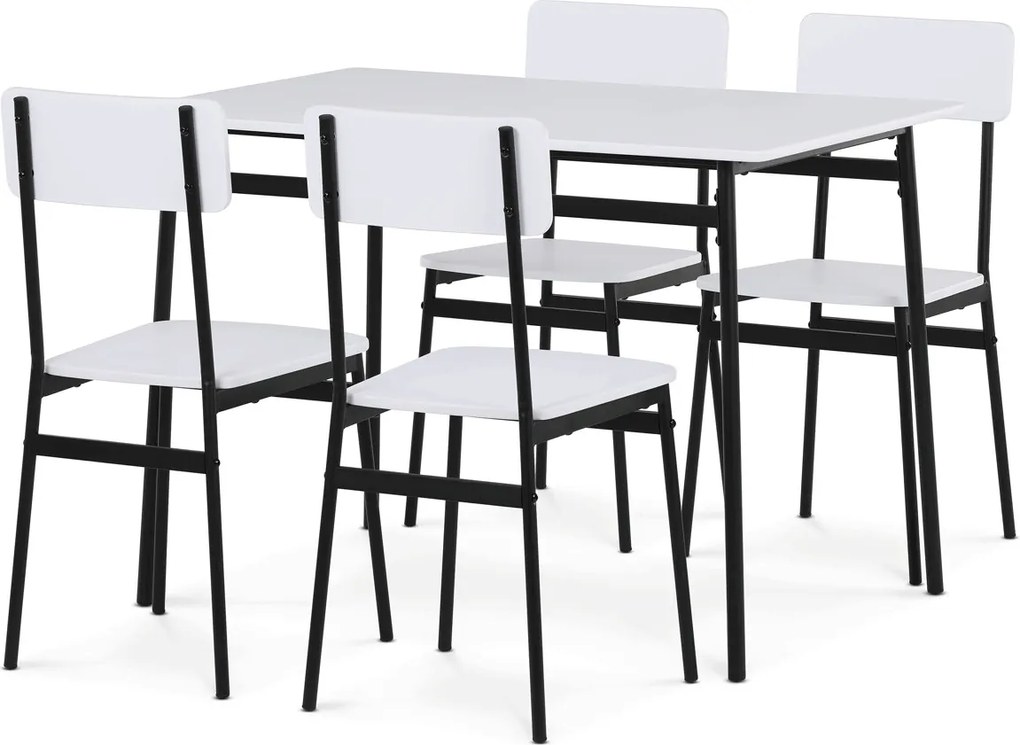 Jídelní set CORTINA 1+4 - bílý / černé kovové nohy
