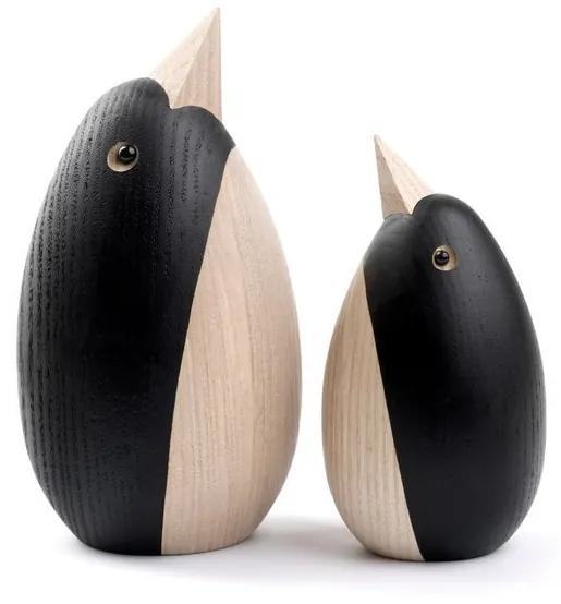 novoform Dřevěný tučňák Penguin Ash Wood Small, černá barva, přírodní barva, dřevo