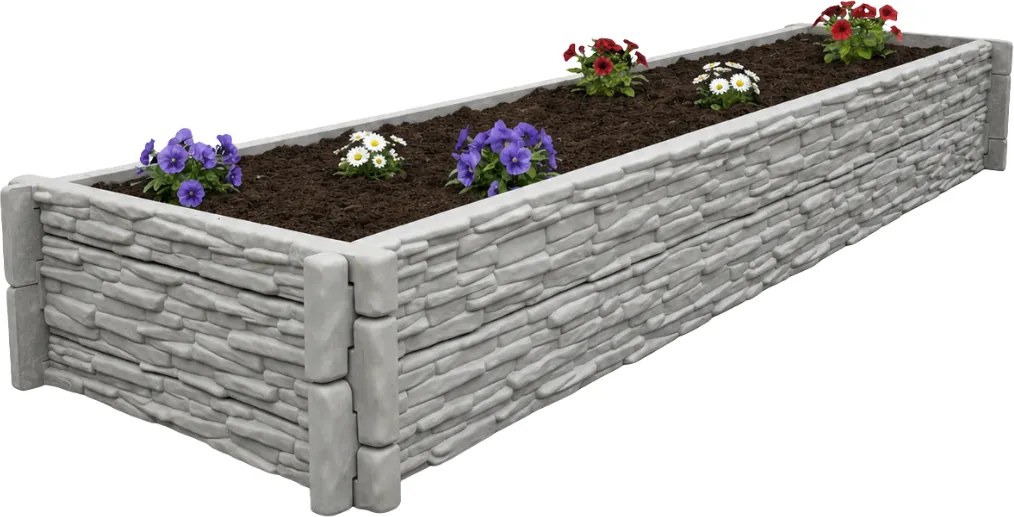 Báča Beton Betonový vyvýšený záhon - štípaný kámen 200 x 80 cm Výška záhonu: 75 cm, Barva záhonu: Přírodní šedá