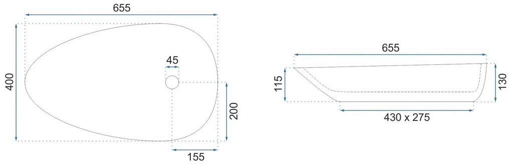 Rea Greta 65 Bianco Shiny, umyvadlo na desku 65x39x13,5 cm, imitace kamene, REA-U6501