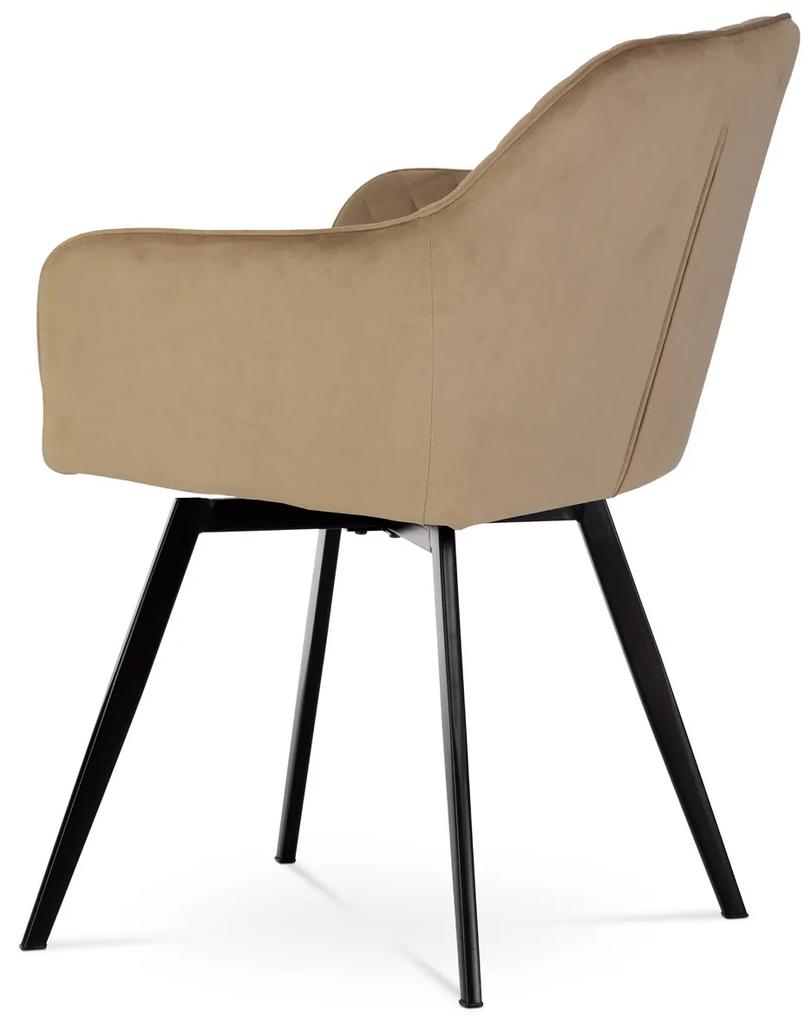 AUTRONIC Jídelní židle, potah cappuccino sametová látka, kovové nohy, černý matný lak