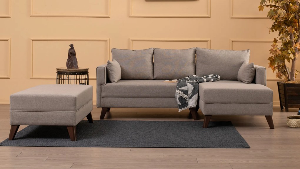 Hanah Home Dvoumístná pohovka BELLA krémová pravá 205 cm s taburetem 825BLC1511