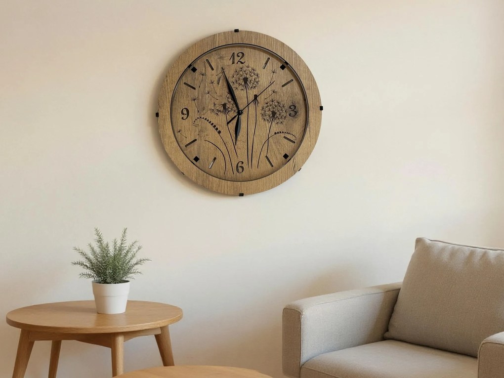 Li-Go "Pampeliška" Dřevěné hodiny dub velikost svítidla/hodin: 50 cm