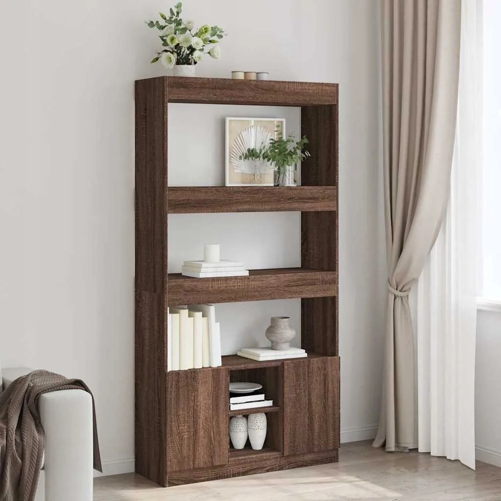Fionshop 263033972 Skříň highboard hnědý dub 92 x 33 x 180 cm kompozitní