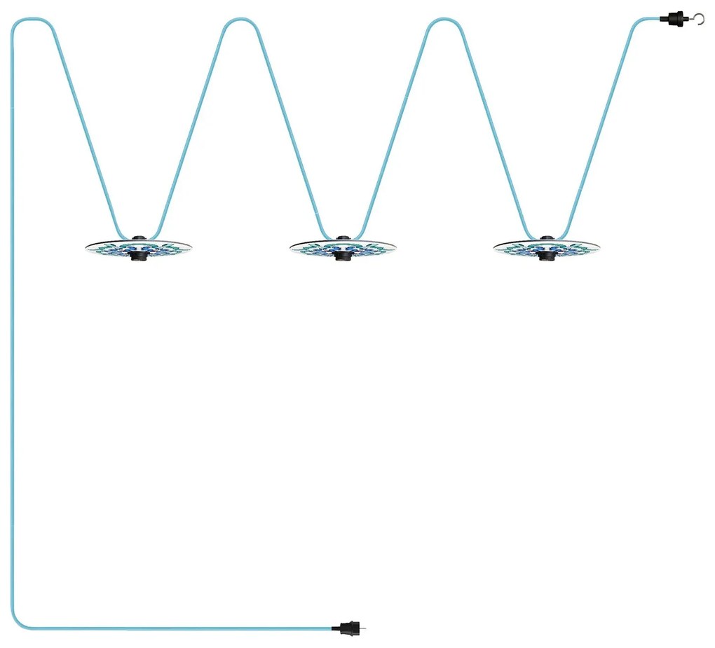 creative cables Světelný řetěz LUMET 'maioliche', textilní kabel od 10m délky, 3x objímky a stínidla, háček a zástrčka Barva: Černo-bílá