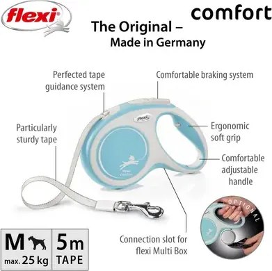Flexi Comfort M pásek 5m světle modré / Vodítko