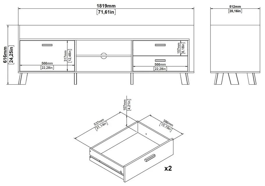 Bílý/v přírodní barvě TV stolek v dekoru dubu 182x62x51 cm Ikast – Tvilum
