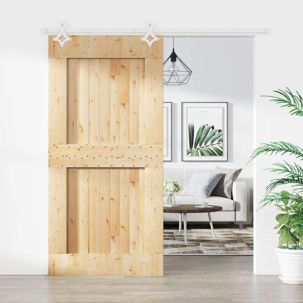 Posuvné Dveře S Kováním 100 X 210 Cm Masivní Borové Dřevo Stříbrná