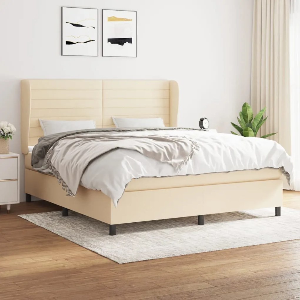 Box spring postel s matrací krémová 160x200 cm textil 3128058