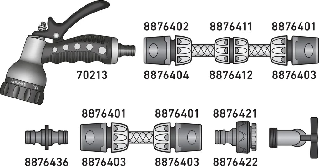 Postřikovač zahradní kovový, 7funkcí, MOSAZ