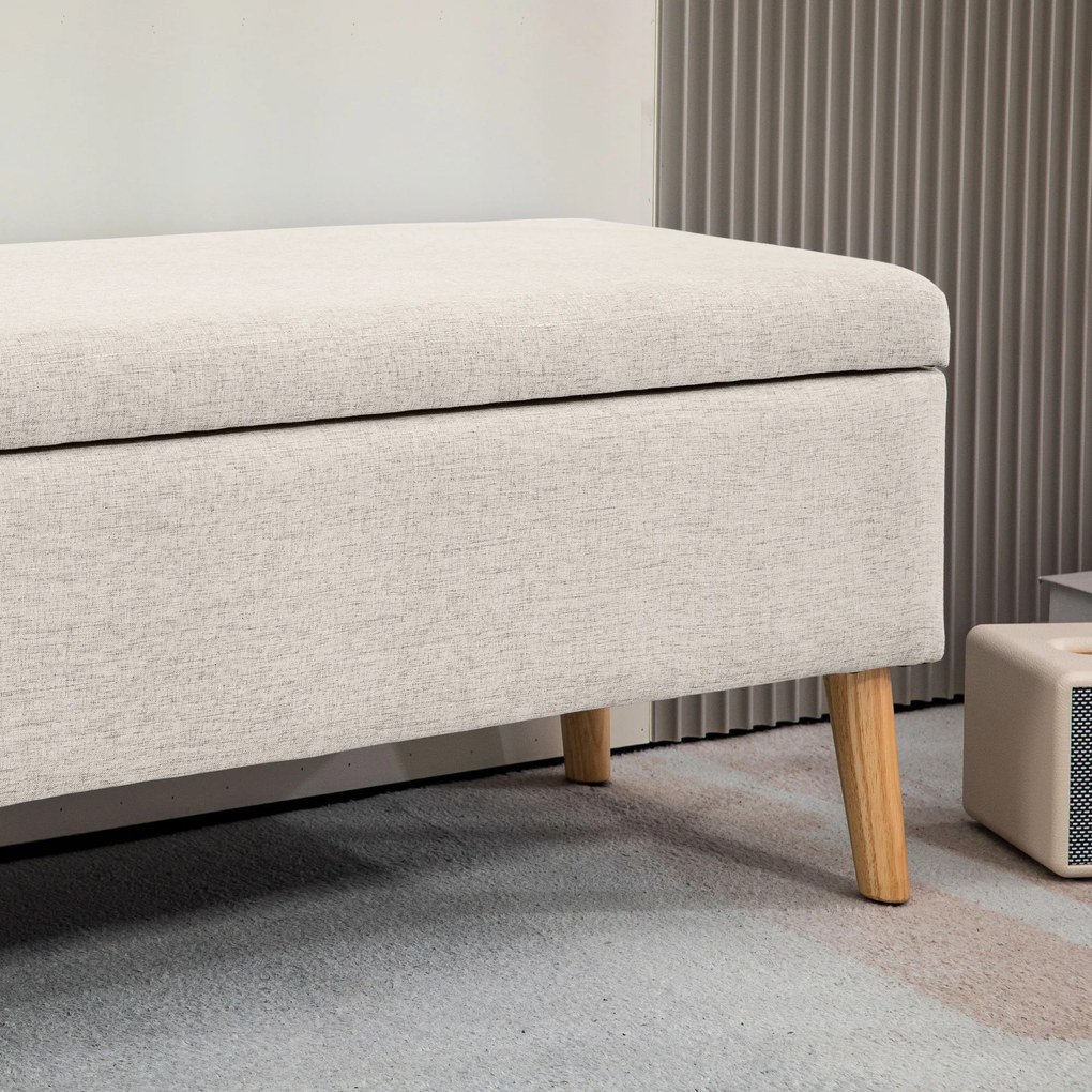 HOMCOM Lavice Čalouněná lavice s úložným prostorem 110 x 39 x 45 cm v béžové barvě se vzhledem lnu do předsíně ložnice obývacího pokoje z kaučukového…