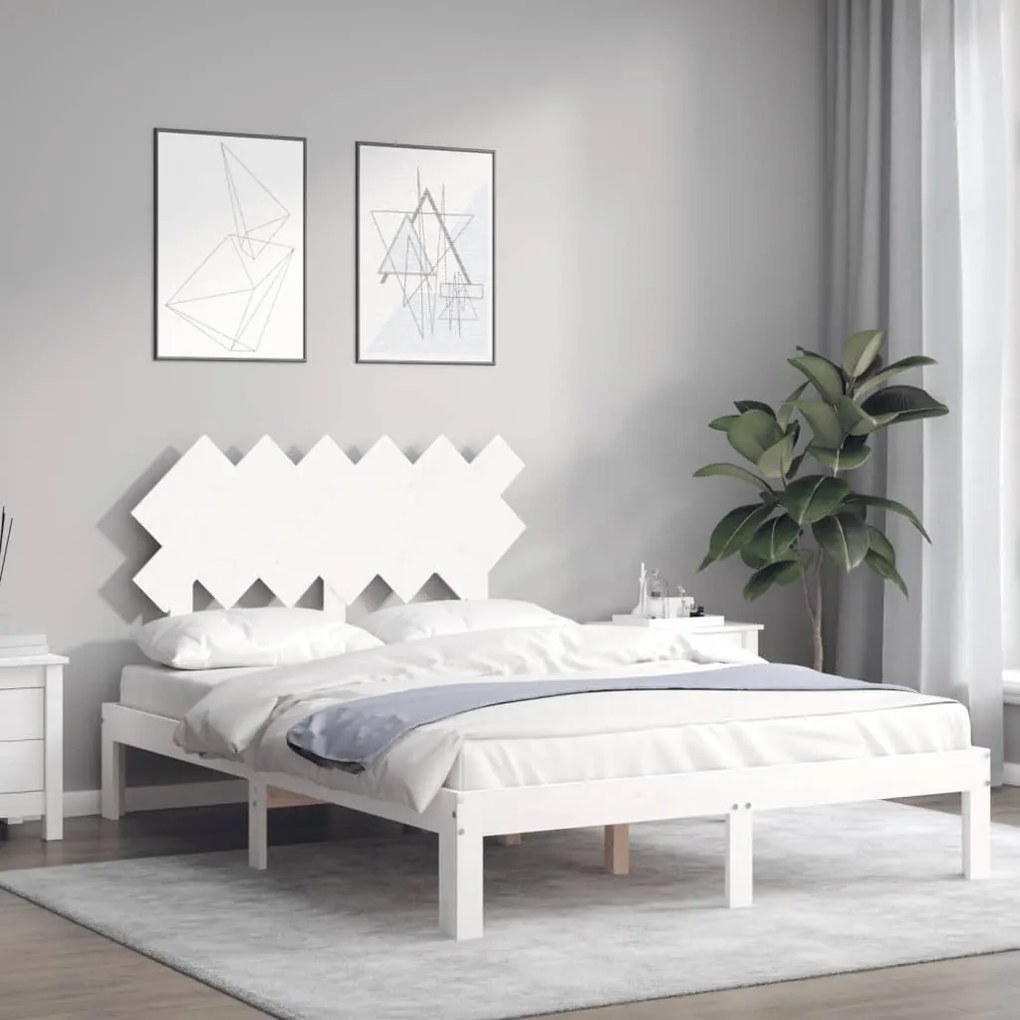 Rám postele s čelem bílý Small Double masivní dřevo 3193697