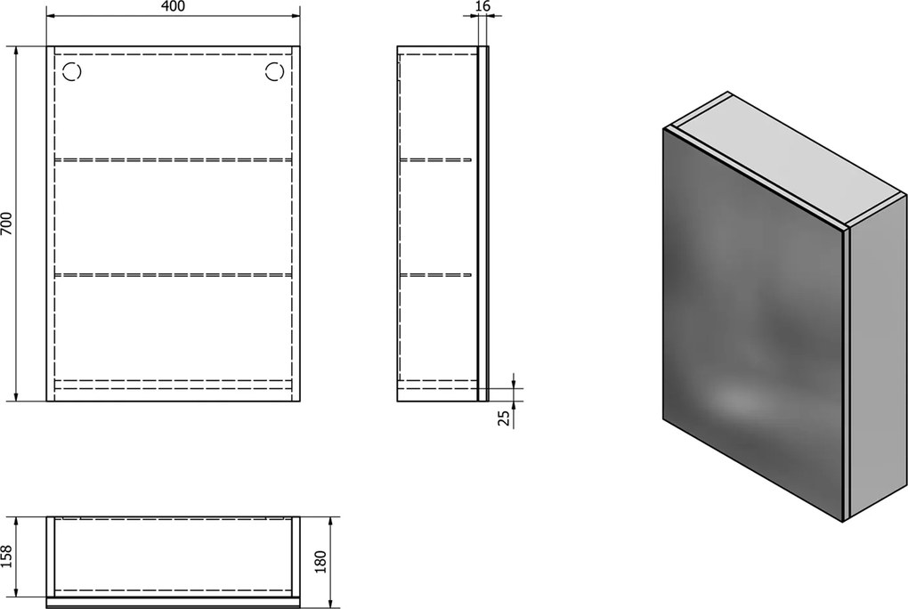 Aqualine, VEGA galerka 40x70x18cm, bílá, VG040