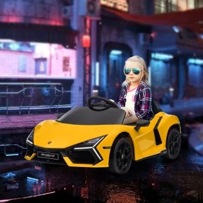 AIYAPLAY elektrické auto 12V licencovaný Lamborghini Revue, dálkové ovládání, rychlost 3-5 km/h, 3-5 let, žluté