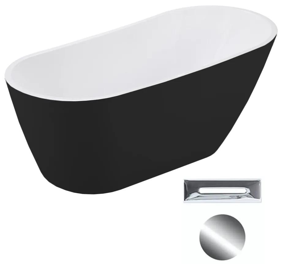 Besco Akrylátová volně stojící vana Melody BW Matt 150x80 (170x80) Barva: Bílá/černá, Rozměry (cm): 150x80, Typ a barva výpustě: Click-Clack s přepadem, chrom