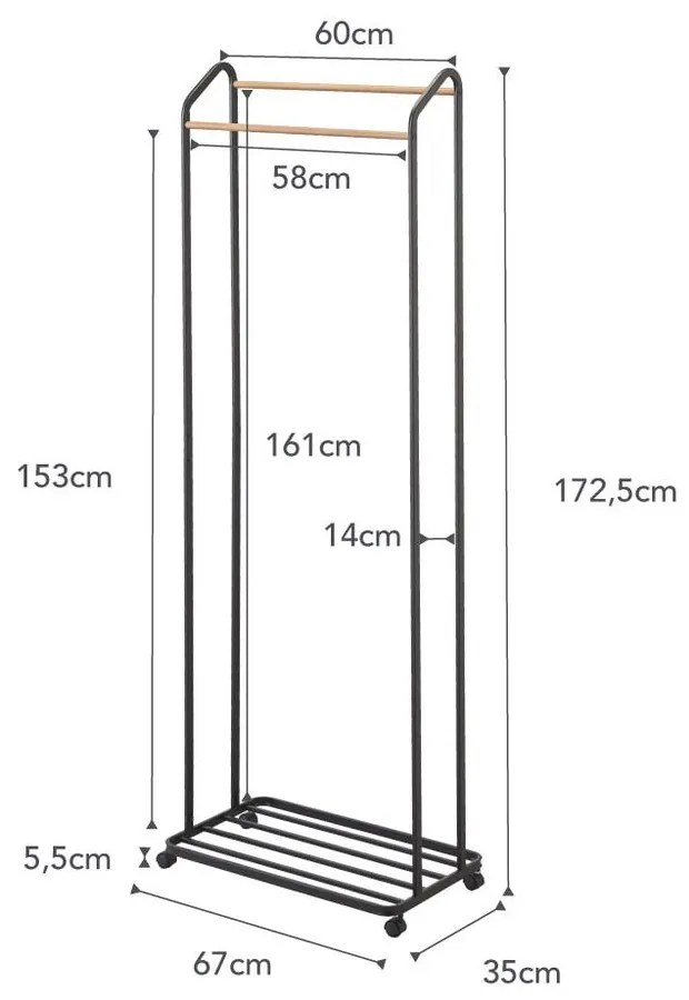 Yamazaki, Pojízdný věšák s kolečky Tower 3517 | černý