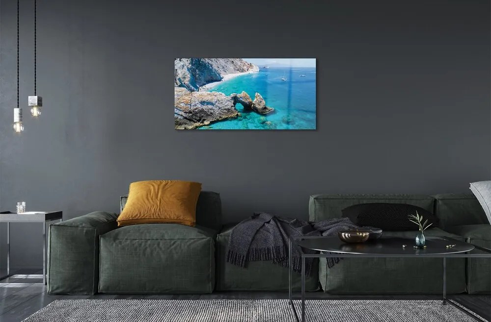 Obraz na skle Řecko Beach břehu moře 120x60 cm