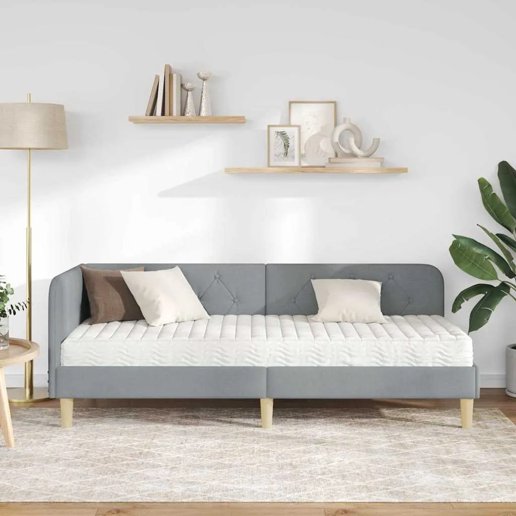 Rohový rám postele Světle šedá 80 x 200 cm textil 3394101