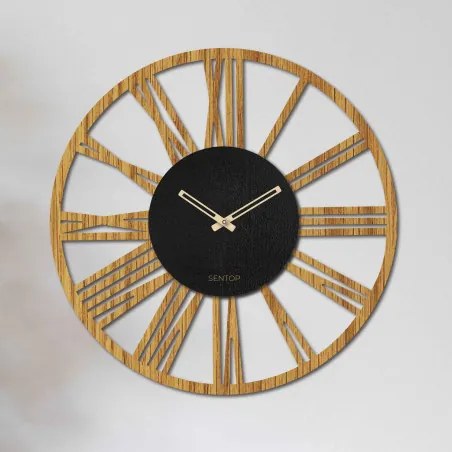 Moderní dřevěné nástěnné hodiny rýmské - Luxusní design | SENTOP HDFK028-dub