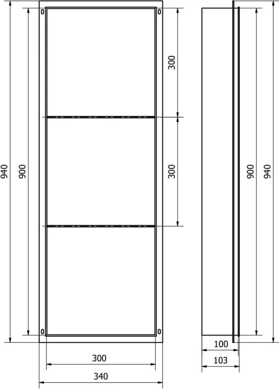 Mexen X-Wall-NR vestavěná police bez límce s policí 90 x 30 cm, bílá - 1921903010S