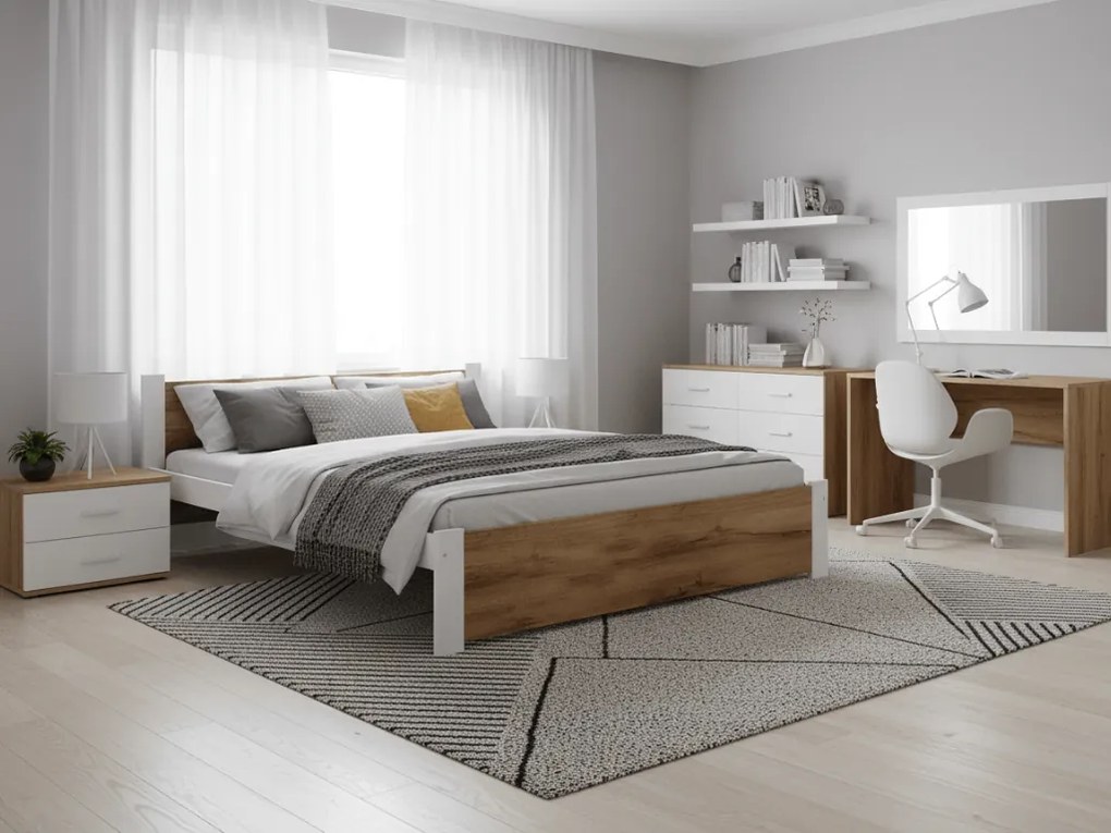 Postel IKAROS 160 x 200 cm, dub artisan/bílá Matrace: Matrace Coco Maxi 20 cm, Rošt: S laťkovým roštem