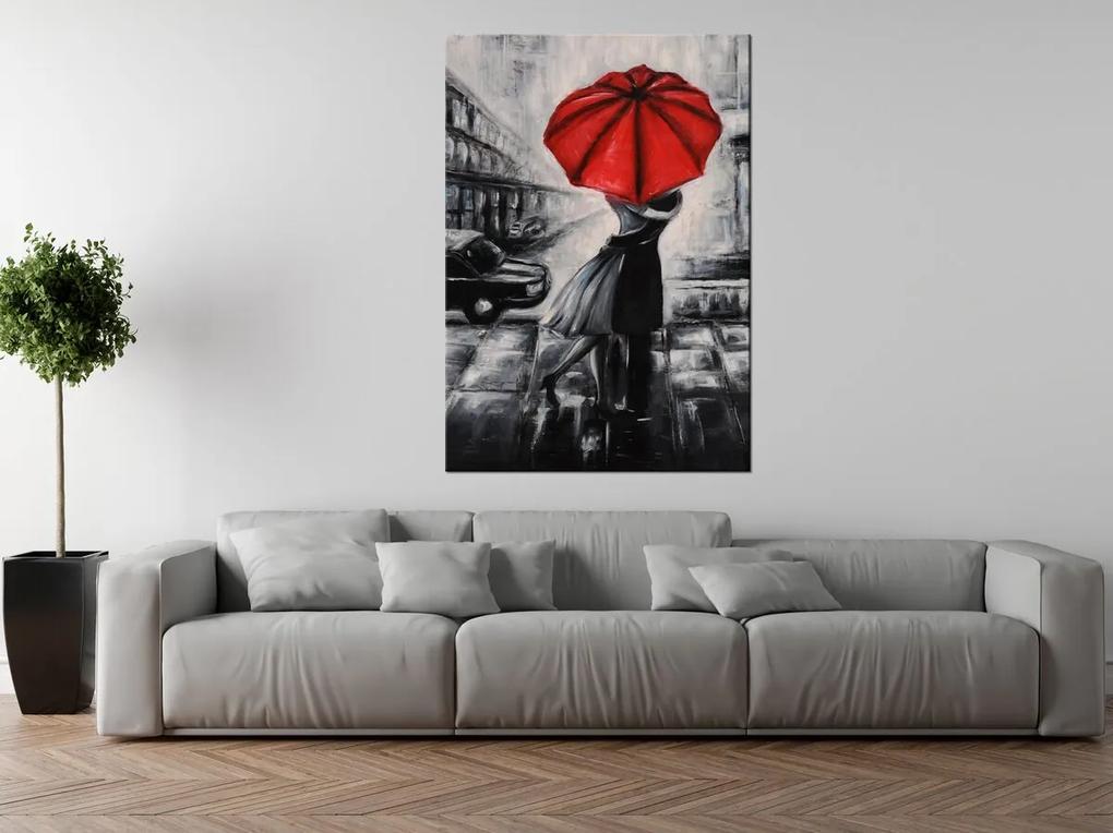 Gario Ručně malovaný obraz Červený polibek v dešti Rozměry: 70 x 100 cm