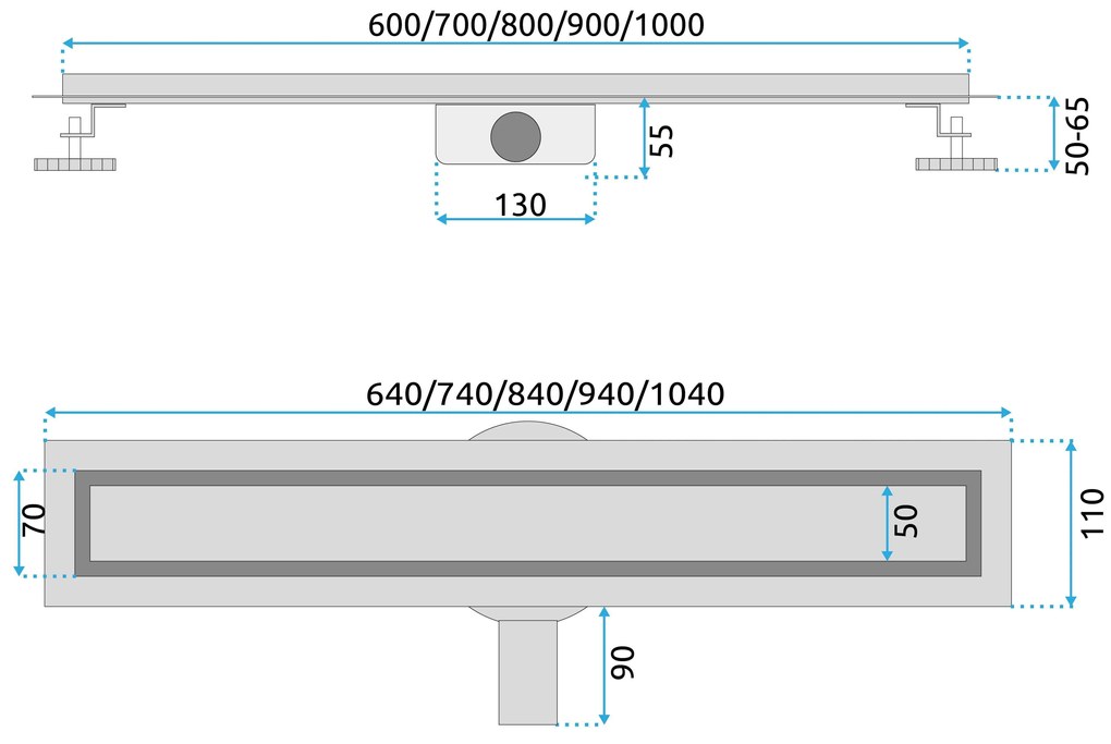 Rea Neox Pro, odtokový žlab 80 cm s rotačním sifonem, zlatá matná, REA-G2740
