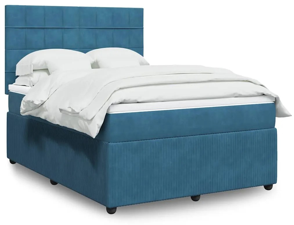 Box spring postel s matrací modrá 140 x 200 cm samet 3294662