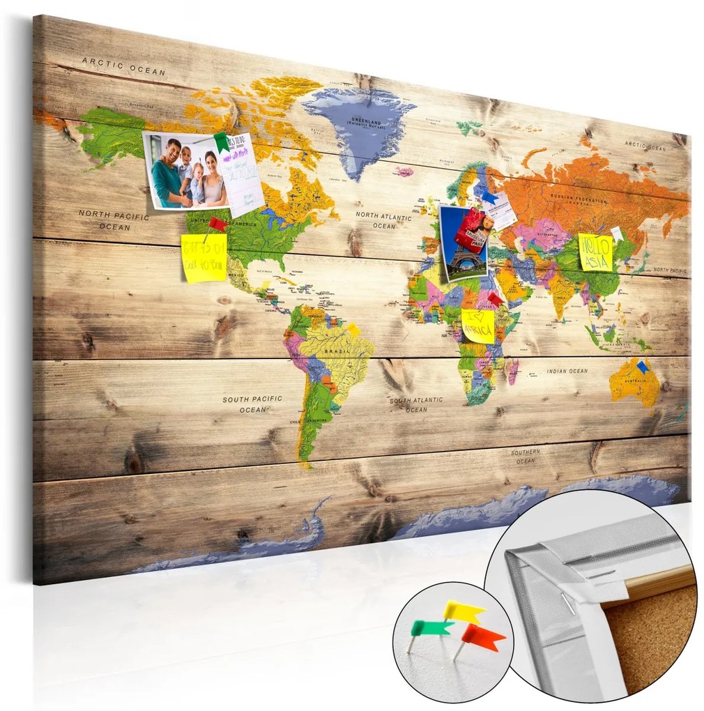 Murando DeLuxe Mapa na korkové tabuli - mapa na dřevě s barevnými cestami Velikost: 120x80 cm