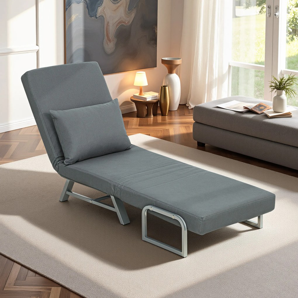 HOMCOM Rozkládací křeslo, čalouněné křeslo, přeměnitelné na postel pro hosty, ergonomické, tmavě šedé