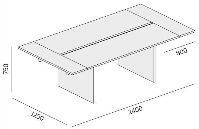 Stůl jednací SOLID + 2x přísed, 2400 x 1250 x 743 mm, ořech