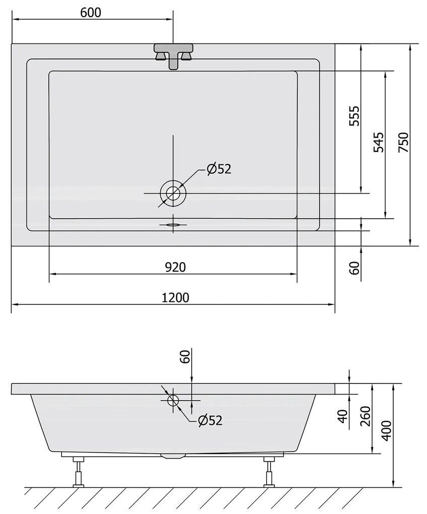 Polysan DEEP hluboká sprchová vanička, obdélník 120x75x26cm, bílá - 71564