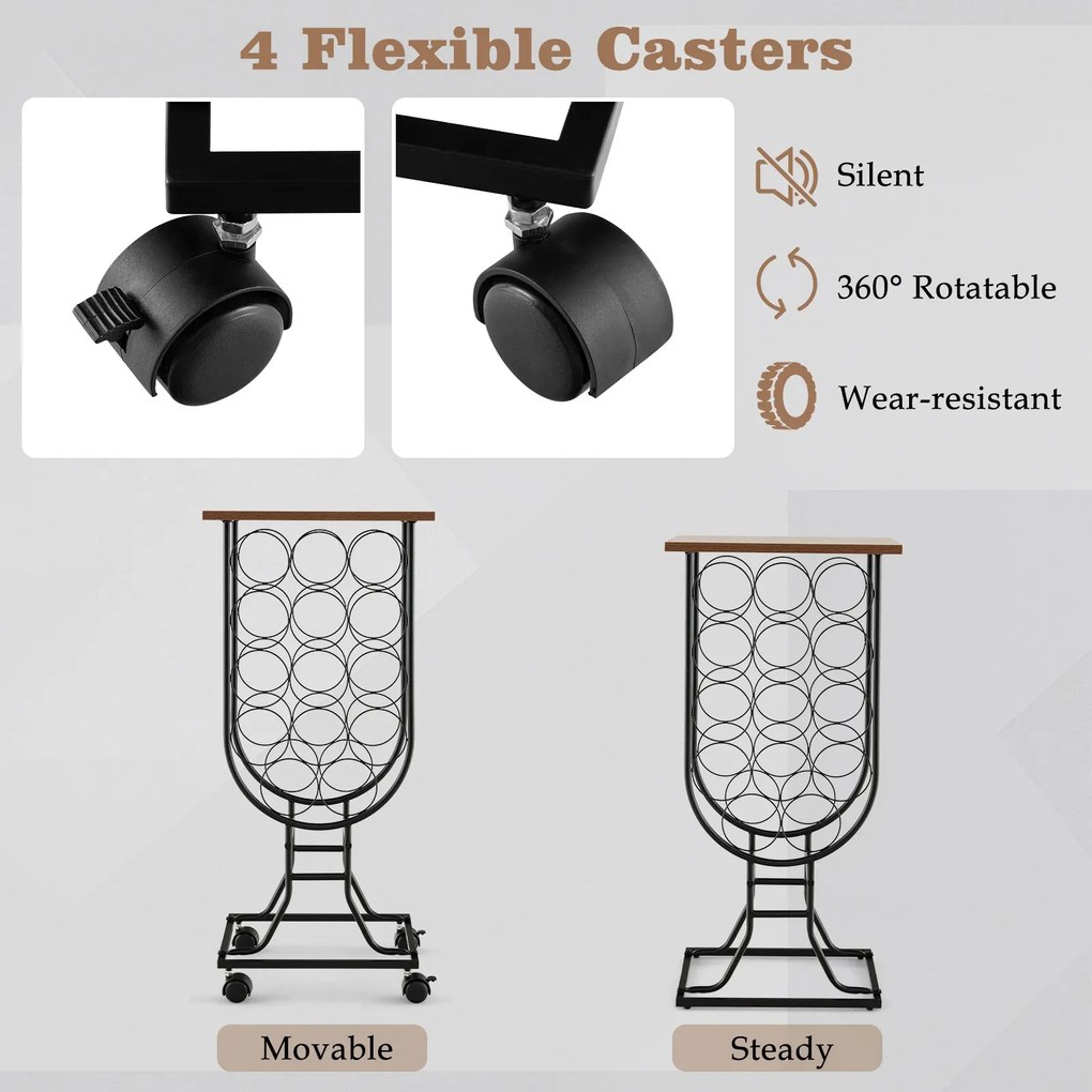 Costway Stojan na víno pro 14 lahví, odnímatelná kolečka, hnědo-černý JV10767DK