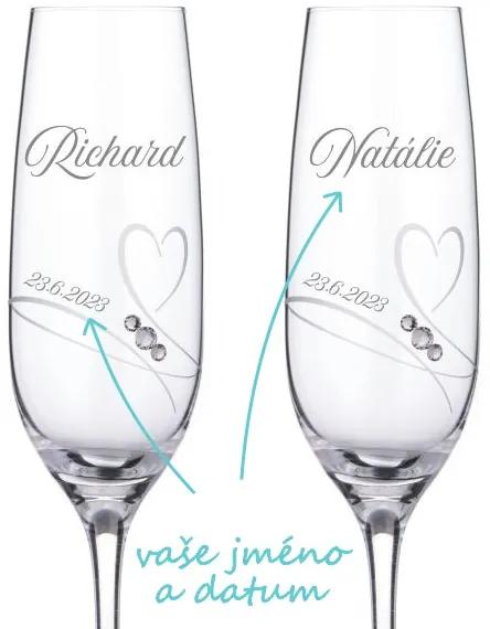 Svatební skleničky na sekt Diamante Romance s krystaly Swarovski 2 ks